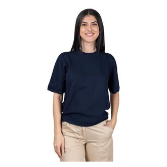 Gran Sasso Femme, Pulls, Bleu, Taille: 42 FR T-shirt en coton avec bord repli&eacute;