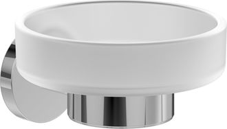 Villeroy & Boch Elements - Tender Seifenschale, Seifenablage f&uuml;r Wandmontage, Seifenhalter aus satiniertem Glas mit Halterung aus Zink, rund, Chrom