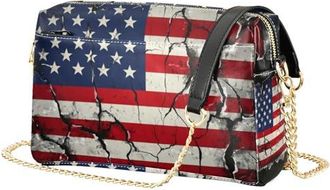 Mnsruu Sacs à bandoulière pour femme, motif drapeau américain, texture craquelée, sac à main en cuir