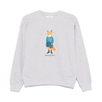 Maison Kitsun&eacute; Femme, Sweatshirts et sweats &agrave; capuche, Gris, Taille: 36 FR Pull Gris en Soie & Nylon