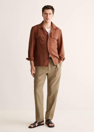 Mango Overshirt aus Lyocell-/Leinengemisch mit Taschen rotbraun - Herren - M - MANGO MAN