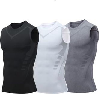 Generic Lot de 3 Gilet de Mise en Forme Ionique, Nouveau D&eacute;bardeur de Compression pour Hommes, Gilet de Modelage du Corps &Agrave; Compression Ionique