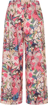 MAC Broeken Stoffhose MAC CALLIE cropped, Damen, Gr. 34, N-Gr, bubblegum pink printed, Web, Obermaterial: 72% Baumwolle, 24% Polyamid, 4% Elasthan, gebl&uuml;mt, weit 