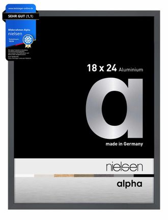 Nielsen Design Bilderrahmen, 18 x 24 cm, Aluminium, Dunkelgrau glanz, Fotorahmen zum Auftstellen und Aufhängen im Hoch- & Querformat, Echtglas, Alpha