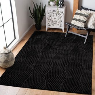 Carpet City Teppich Wohnzimmer 120x160 cm - Schwarz, Anthrazit - Kurzflor, 3D-Effekt, Glanzgarn - Geometrisches Muster - Moderne Teppiche Schlafzimmer, Flur, Essz