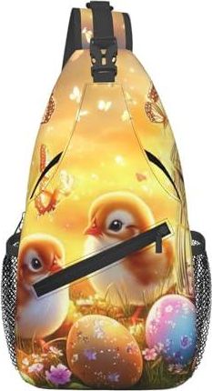Generic Sac &agrave; dos &agrave; bandouli&egrave;re avec lapins et poussins de P&acirc;ques avec oeufs lumineux pour homme