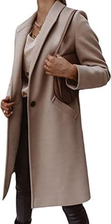 Onsoyours Femme Manteau à Col Montant Blazer Jacket Trench Coat Bouton de Mode Long Veste OL Vintage Chaud Manches Longues en Laine Cardigan Blouson Automne Hiv