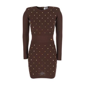 Elisabetta Franchi Mini Strickkleid mit Schmuckdetails - - Dresses - Damen - Braun - L