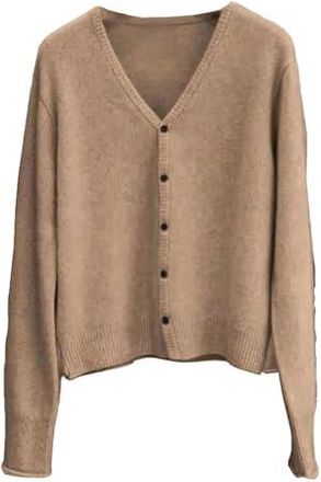 Generic Cardigan en laine &agrave; col en V pour femme - Pull chaud en peluche - Pour printemps et hiver - 100 % laine m&eacute;rinos, Camel, XL