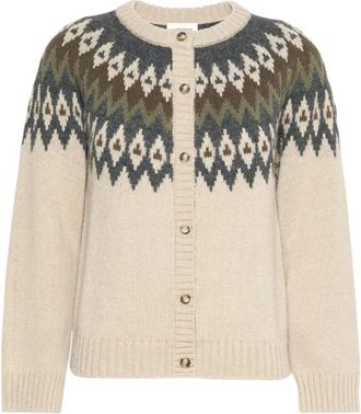 Max Mara Cardigan en jacquard &agrave; col rond - Femme - Pulls - Beige - Taille: 40 FR