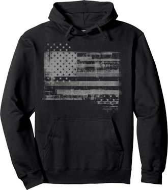 Trendy Apparel Distressed Faded Black and White USA Flag Pullover Hoodie