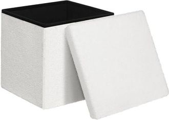Woltu Pouf de Rangement Carré, Banc Coffre Pliable avec Couvercle Amovible, en MDF et Tissu Teddy, pour Entrée, Salon, Chambre, 38x38x37 cm, Blanc