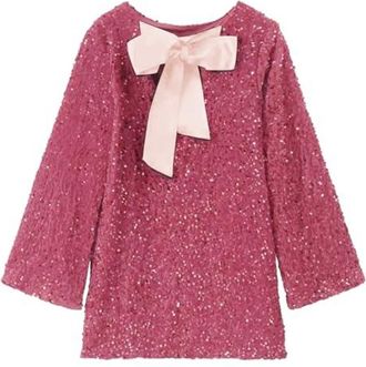 Generic Robe midi &agrave; manches longues pour femme avec noeud &agrave; paillettes Blanc, rose, XXL