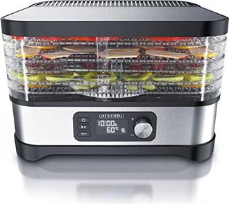 Arendo Dörrautomat mit Temperaturregler 400 W - Edelstahl Dörrgerät für Lebensmittel Fleisch Früchte Gemüse - mit Timer bis zu 24 h - 35-70 Grad - 5 Einlegef