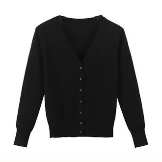Generic Cardigan court noir en jersey pour femme, manteau de printemps, pull tricot&eacute; mode cor&eacute;enne, noir, Taille 3XL