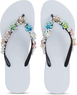 UZURII | Precious Colorful Bloom - Wit | Tongs pour femme | Sandales confortables et &eacute;l&eacute;gantes faites &agrave; la main | Pour int&eacute;rieur et ext&eacute;rieur 41/42