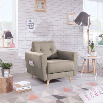 M&oslash;rteens home24 Sessel Beige/Cappuccino Webstoff Luba 80 x 90 x 87cm