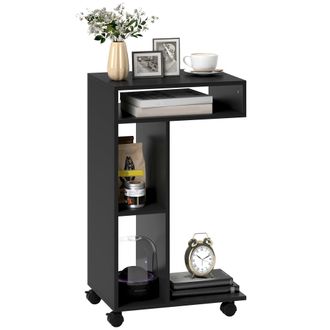 HOMCOM Beistelltisch C-Form Nachttisch mit 4 Regalen, Rollen, Couchtisch, Wohnzimmertisch Laptoptisch f&uuml;r Wohnzimmer Schlafzimmer 40 x 30 x 69 cm Schwarz