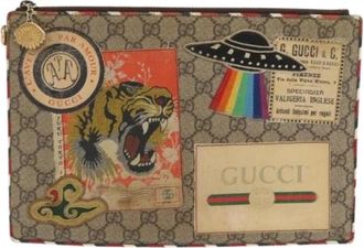 Gucci Pre-owned Gg Supreme Courier Clutch Bag - Femme - Pre-owned - Beige - Taille: ONE Size