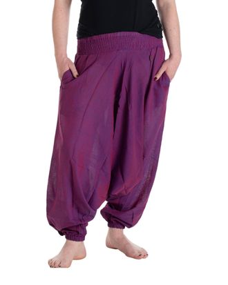 vishes Alternative Bekleidung - Lange Unisex Baumwoll Haremshose Schlupfhose Einfarbig Einheitsgr&ouml;&szlig;e 34-46 Blaurosa