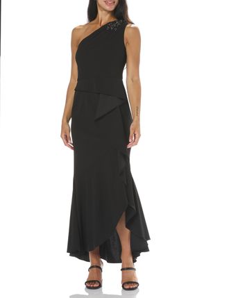 Adrianna Papell Damen Strickkleid aus Krepp mit Perlen Kleid f&uuml;r besondere Anl&auml;sse, Schwarz, 40