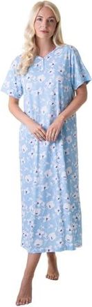Camille Nuisette pour Femme 100% Coton Bio - Chemise de Nuit Longue en Coton l&eacute;ger &agrave; Motif Floral Coupe d&eacute;contract&eacute;e Style Maxi avec Manches Courtes, Bleu Cla