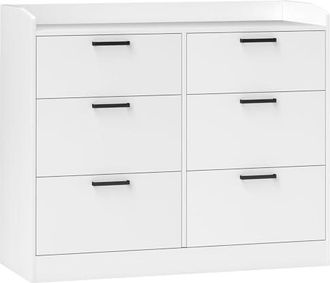 HOMCOM Commode 6 tiroirs avec Bords relevés et poignées en U, Meuble à tiroirs Moderne en Bois, 110x40x88 cm, Blanc