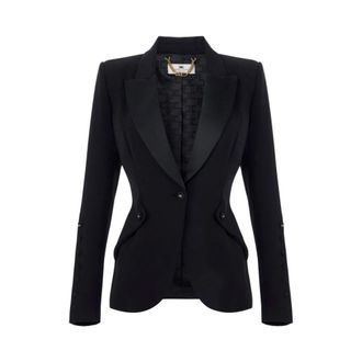 Elisabetta Franchi Schmale Passform Crepe Blazer mit Tuxedo Details - - Jackets - Damen - Schwarzk - L