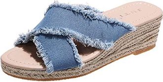 Generic Sandales compens&eacute;es &agrave; lani&egrave;res crois&eacute;es pour femme - Sandales d&eacute;contract&eacute;es - Couleur unie - Chaussures de marche tendance - Chaussures dext&eacute;rieur con