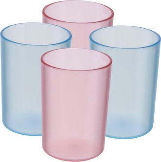 Angoily 4 St&uuml;ck Teiliges Wiederverwendbare Transparente Badezimmerbecher aus Kunststoff Praktische Mundsp&uuml;l Zahnb&uuml;rstenhalter in Blau und Stabil und Leicht zu