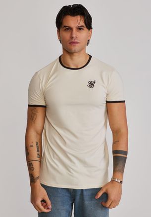 Siksilk Herren Ecru, Braun Ringer T-Shirt XXL