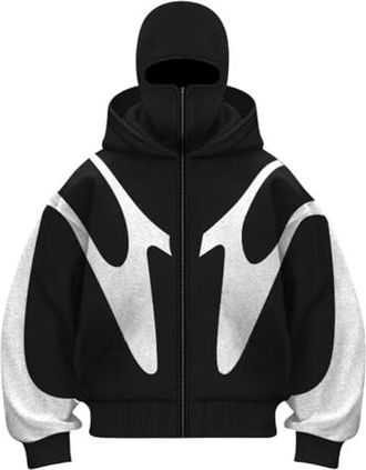 Minetom Sweat &Agrave; Capuche Homme Sweat Zipp&eacute; Veste Chaude Hoodie Cagoule Moto Masque Anti-Vent Sweat pour Sports De Plein Automne Hiver C Noir XS