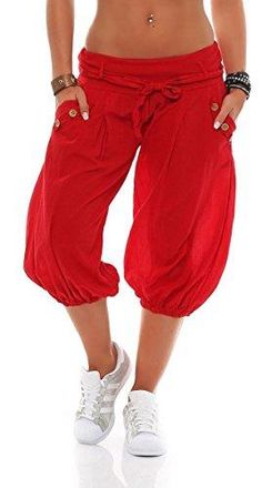 Malito more than fashion Malito Femme Pantalon Harem Court Ceinture Baggy Aladin Yoga 3416 (Rouge)