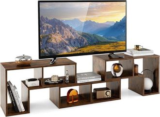 Costway Fernsehschrank Holz 3-teilig, Frei Kombinierbar, Fernsehtisch für TVs bis zu 65, Eckregal Ausziehbar, TV Lowboard TV Schrank