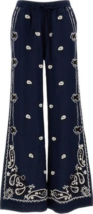 P.A.R.O.S.H. P.a.r.o.s.h., Femme, Pantalons, Bleu, Taille: 40 FR Pantalon en lin brod&eacute;