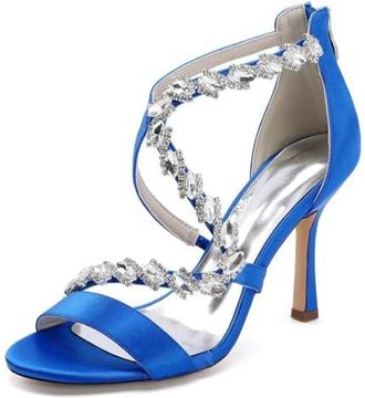 Generic Sandales &Agrave; Talons Hauts Femmes Mari&eacute;e Satin Open Toestylet Talons Et&eacute; Talon Mariage Soir&eacute;e Chaussures Femmes 9.5Cm,Royal Blue,42 EU