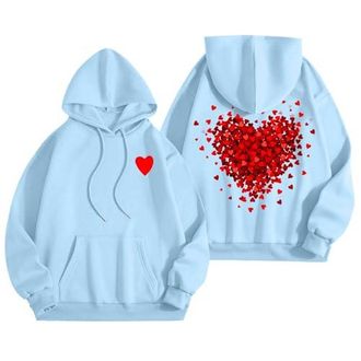 Generic Sweat &agrave; capuche &agrave; manches longues pour la Saint-Valentin 2026 pour femmes (4), bleu clair, XXL