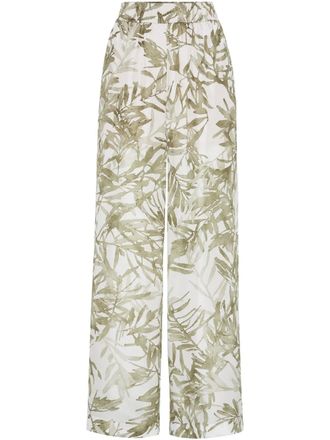 Brunello Cucinelli pantalon &agrave; imprim&eacute; v&eacute;g&eacute;tal - Vert