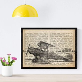 Nacnic Poster von Avion A Helice. Fahrzeugbleche mit Definitionen. Vintage Illustrationen, Motorr&auml;der, Flugzeuge,... A4 Gr&ouml;&szlig;e mit Rahmen