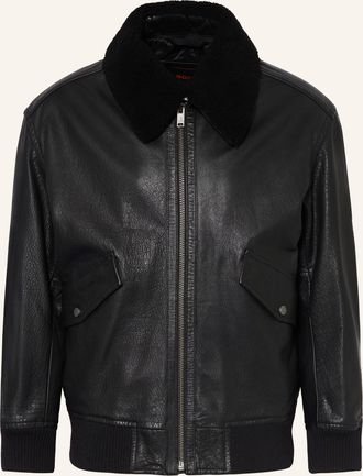 HUGO BOSS Lederjacke Jopeak Mit Abnehmbarem Kragen schwarz
