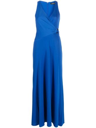 Lauren Ralph Lauren robe longue sans manches &agrave; col v - Bleu