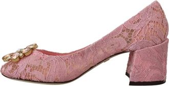 Dolce & Gabbana Femme, Chaussures, Rose, Taille: 37 EU Talons Roses Cristal Dentelle Escarpins