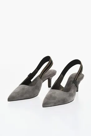 Brunello Cucinelli Suede Pointed-Toe Slingback With Rhinestones 7cm Brunello Cucinelli