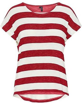 Vero Moda Vero Moda VMWIDE Stripe S/L Top GA JRS Noos Haut, Goji Berry/Rayures : Blanche-Neige, M Femme