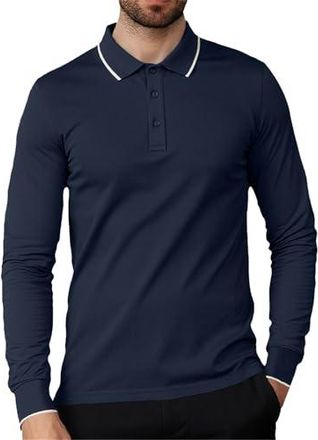 Generic Polo &agrave; manches longues pour homme - Loisirs - Boutonni&egrave;re - T-shirt &agrave; manches longues - Basique - Confortable - Respirant - D&eacute;contract&eacute; - Pour le prin