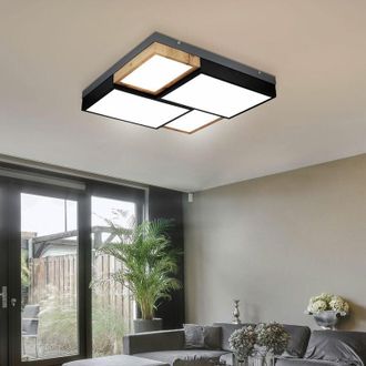 Globo Lighting Plafonnier lampe de salon lampe en bois noir plafonnier led chambre &agrave; coucher, m&eacute;tal, mdf, plastique, 50W 3000lm blanc chaud, LxlxH 60x60x9