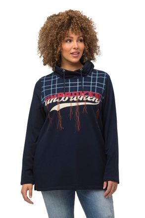 Ulla Popken Damen große Größen Übergrößen Plus Size Sweatshirt, Karo, Frottee, Stehkragen, Langarm Marine 50+ 820169130-50+