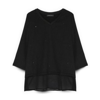 Fiorella Rubino Jersey-T-Shirt mit Applikationen - - Blouses & Shirts - Damen - Schwarzk - XL