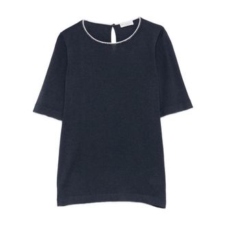 Brunello Cucinelli Top en cachemire orn&eacute; de monili - Femme - Tops - Bleu - Taille: 36 FR