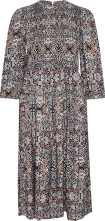 Kaffe Damen Smock Dress Midi 3/4 Sleeves Printed L&auml;ssiges Kleid, Black/Blue Nostalgia Print, 40